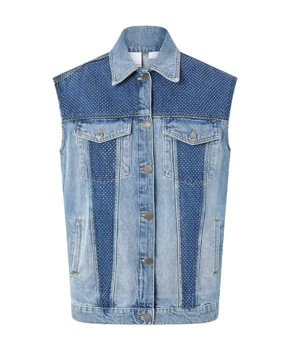 Pinko Stud Embellished Sleeveless Denim Jacket - Blue