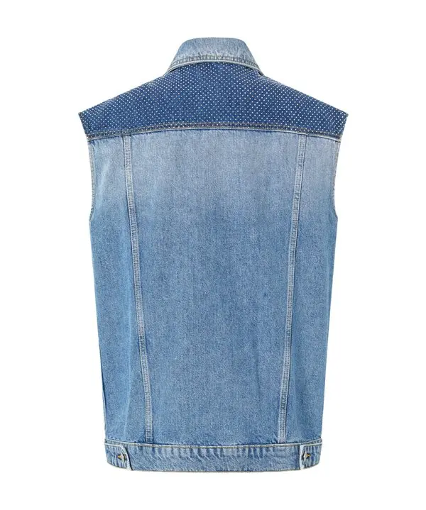 Pinko Stud Embellished Sleeveless Denim Jacket
