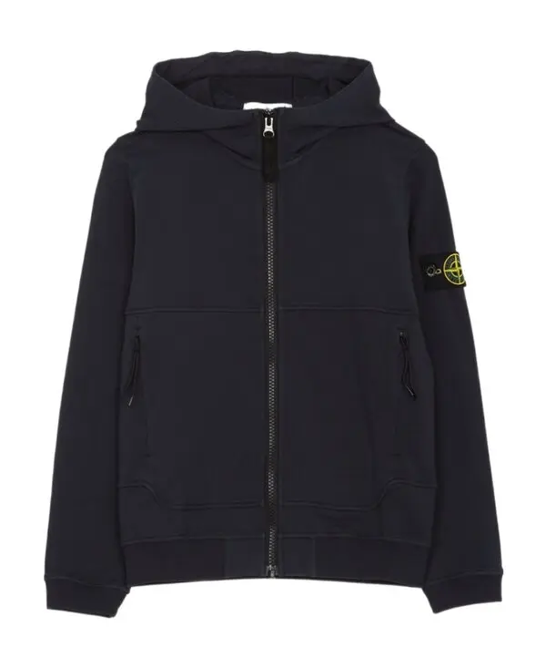 Stone Island Hooded Zip-up Long Sleeve Sweater With Logo Detail - Blue