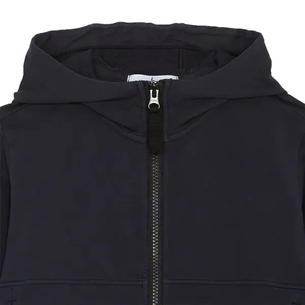 Stone Island Hooded Zip-up Long Sleeve Sweater With Logo Detail - Blue