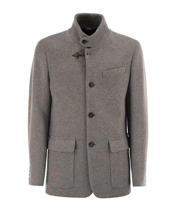 FAY Wool-blend Herringbone Caban Coat - Gray