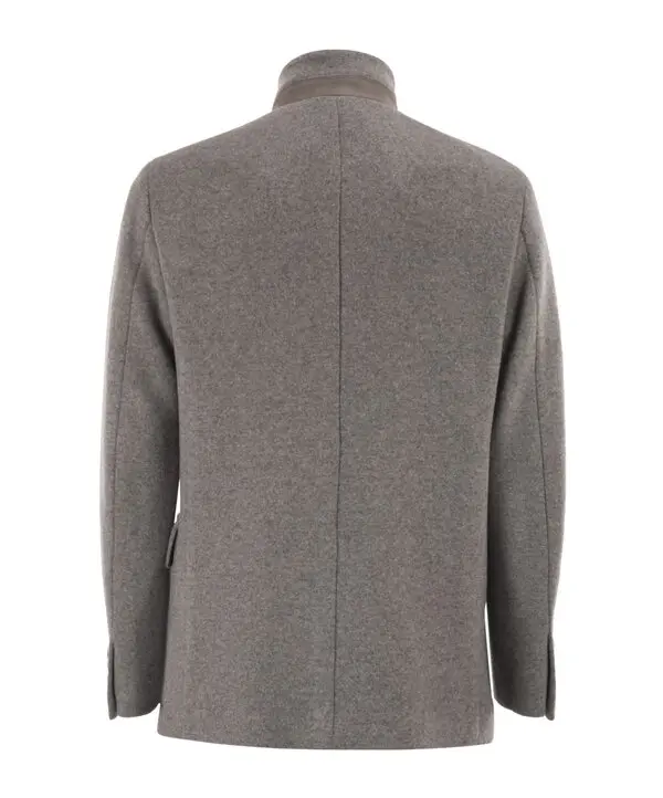FAY Wool-blend Herringbone Caban Coat - Gray