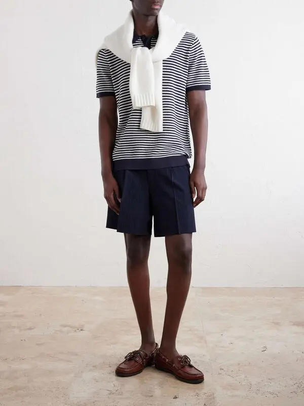 Onia Striped Textured-cotton Polo Shirt