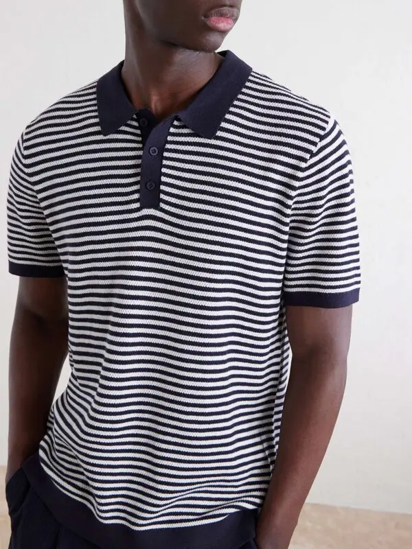 Onia Striped Textured-cotton Polo Shirt
