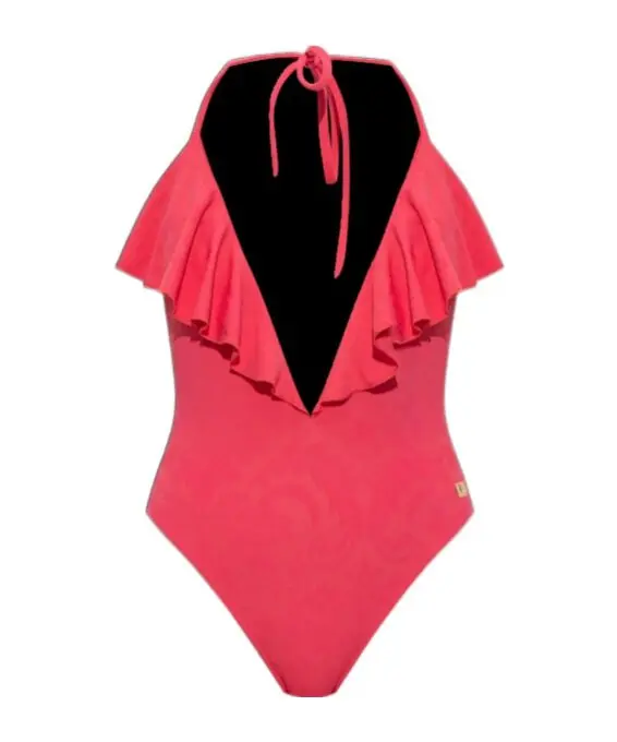 Balmain Ruffled Halterneck One-piece Swimsuit - Red