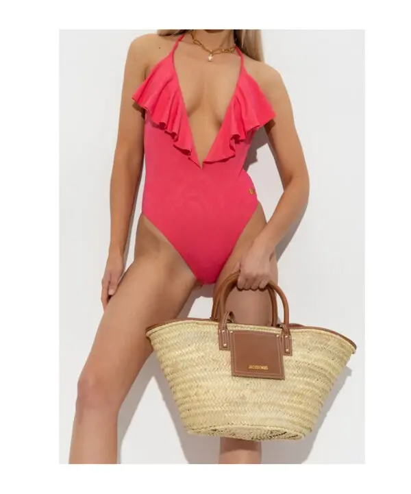Balmain Ruffled Halterneck One-piece Swimsuit