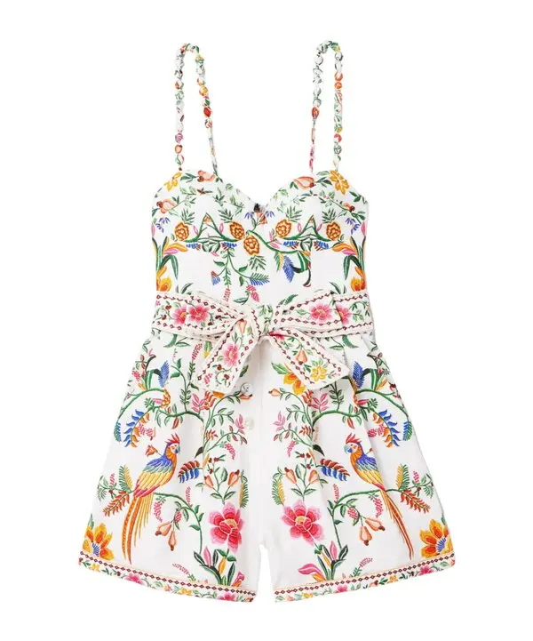 Farm Rio Delicate Forest Linen Romper - Off White