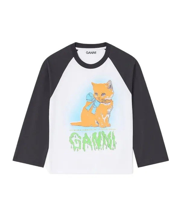 GANNI Cropped Kitty T-shirt - White