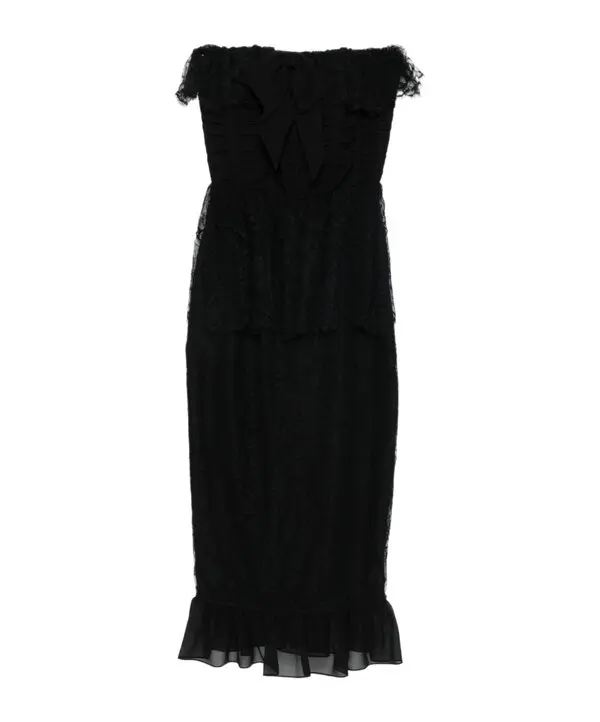 Alessandra Rich Strapless Lace Ruffled Dress