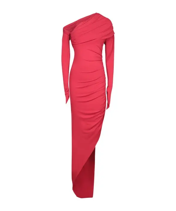 Amen Draped Asymmetric Maxi Dress - Red