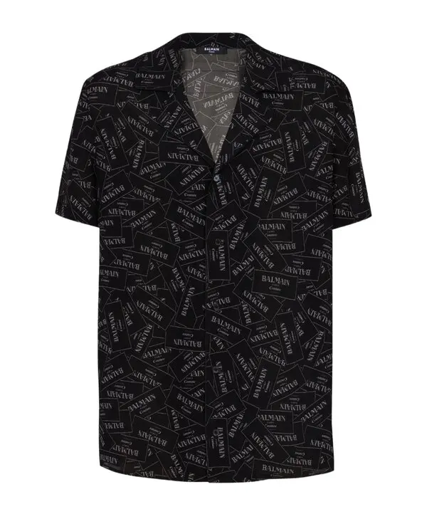 Balmain All-over Label Printed Pyjama Shirt - Black Selected