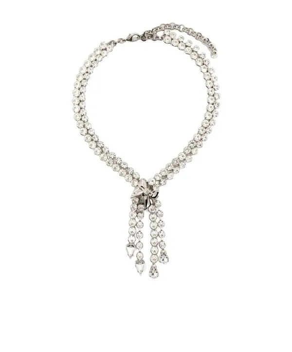 Alessandra Rich Embellished Necklace - Silver/white