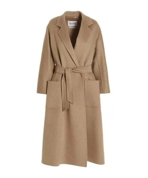 Max Mara Lapel Belted Long Sleeve Coat - Brown