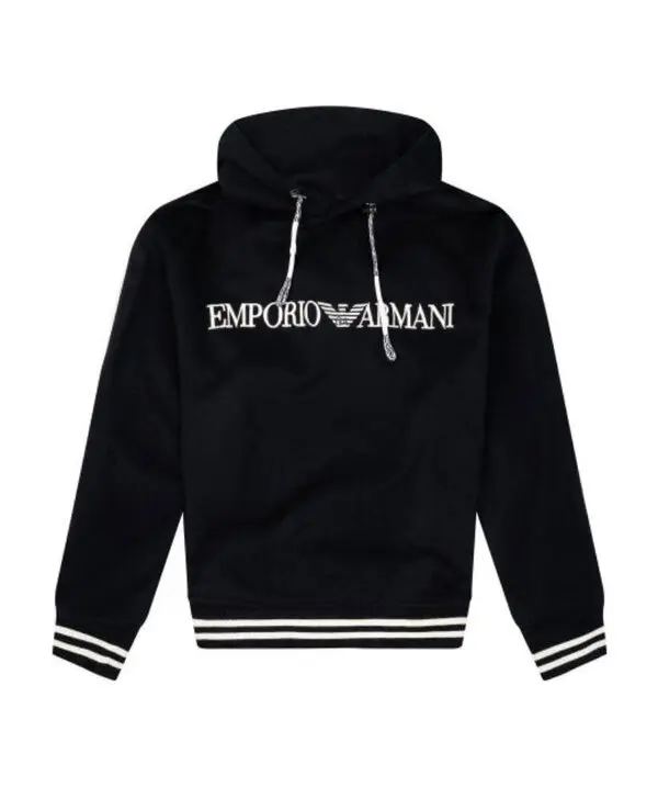 Emporio Armani Dark Blue Logo Detail Hoodie - Black