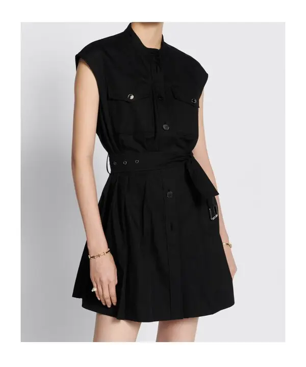 Dior Sleeveless Button-up Belted Mini Dress With Bee Logo Embroidery