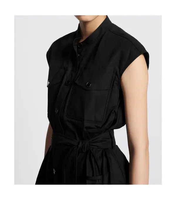 Dior Sleeveless Button-up Belted Mini Dress With Bee Logo Embroidery