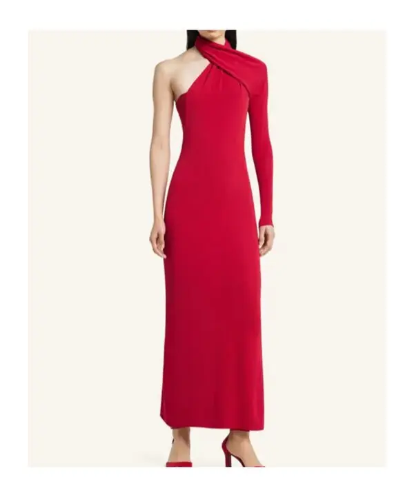 COURREGES Courrèges Asymmetrical Jersey Crepe Dress With Scarf Collar - Red