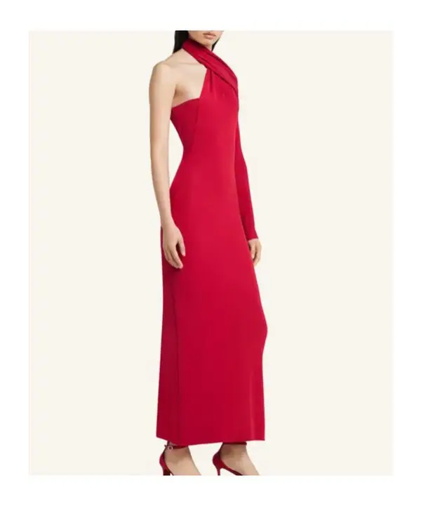 COURREGES Courrèges Asymmetrical Jersey Crepe Dress With Scarf Collar - Red