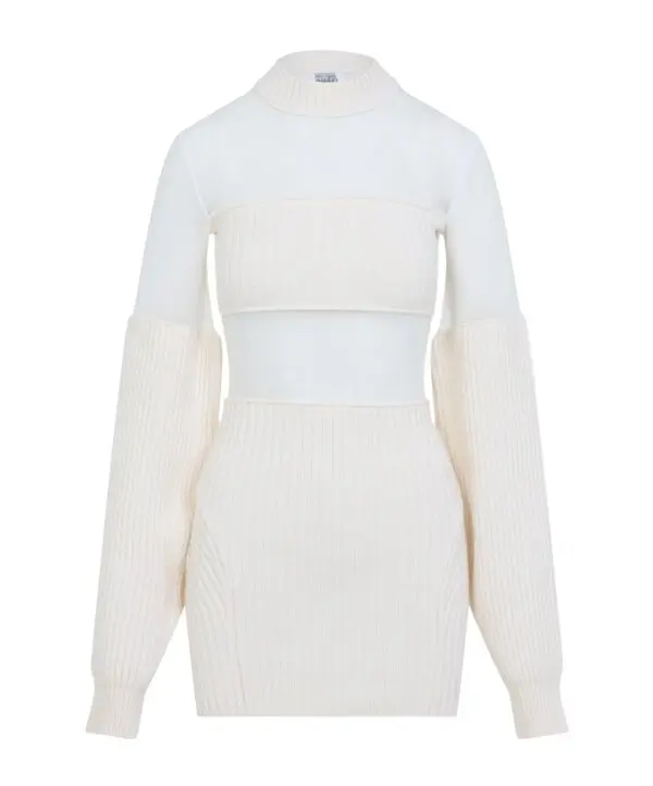 JEAN PAUL GAULTIER Wool Short With Mesh Details Dress - White