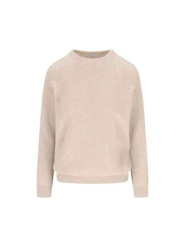 Brunello Cucinelli Crewneck Ribbed Knit Sweater - Nude