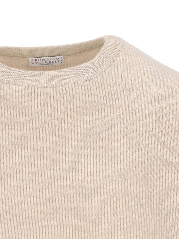 Brunello Cucinelli Crewneck Ribbed Knit Sweater - Nude