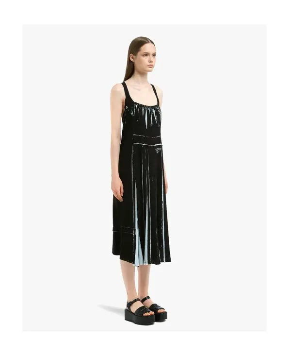 Prada Sleeveless Sablé Dress With Stripe Print - Black