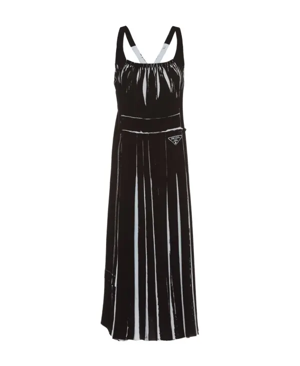 Prada Sleeveless Sablé Dress With Stripe Print - Black
