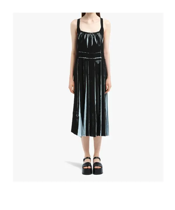 Prada Sleeveless Sablé Dress With Stripe Print - Black
