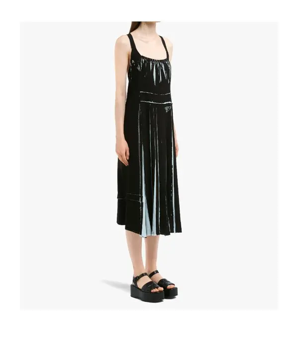 Prada Sleeveless Sablé Dress With Stripe Print - Black