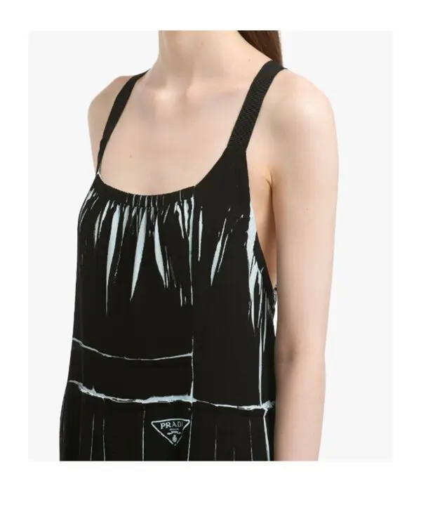 Prada Sleeveless Sablé Dress With Stripe Print - Black