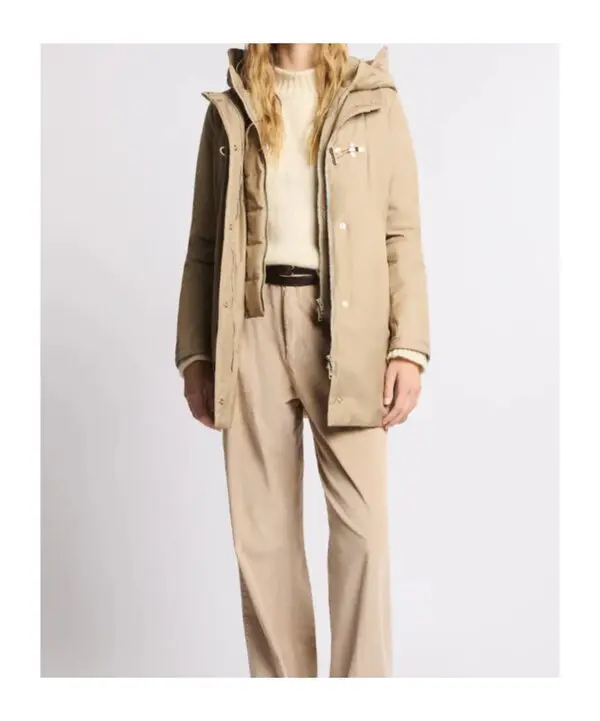 FAY Technical Gabardine Toggle Hooded Coat - Beige