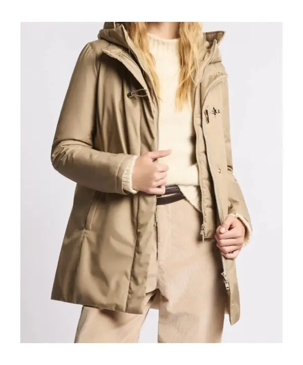 FAY Technical Gabardine Toggle Hooded Coat - Beige