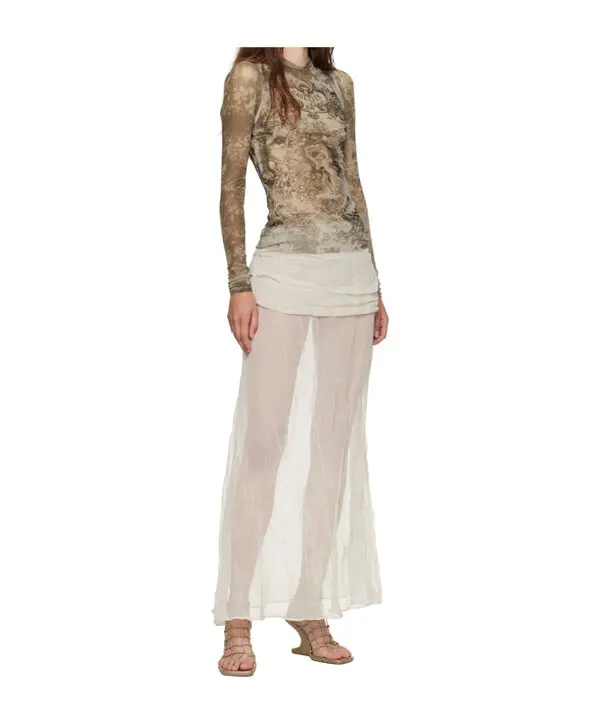 JEAN PAUL GAULTIER Sheer Tulle Graphic Print Top - Nude