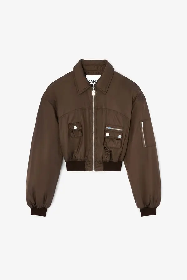 GANNI Duchesse Bomber Jacket With Detachable Collar - Marron