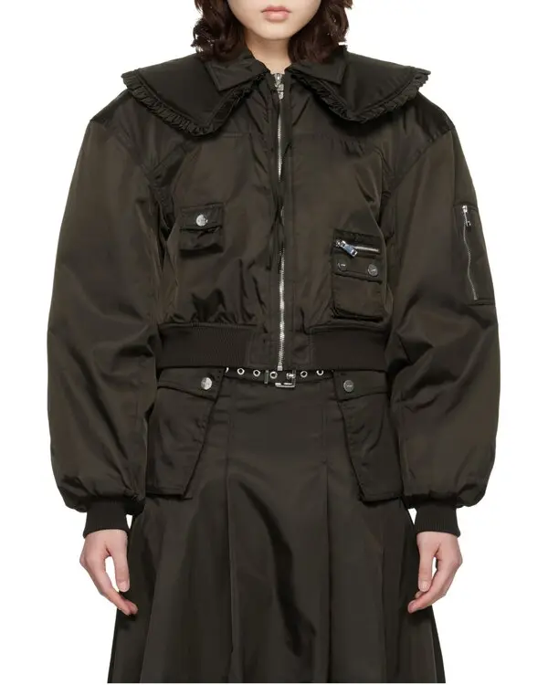 GANNI Duchesse Bomber Jacket With Detachable Collar - Marron