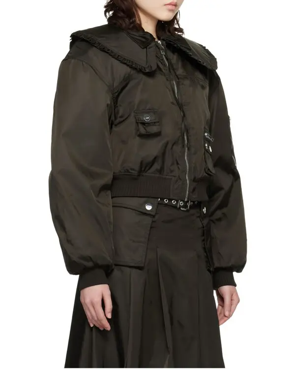GANNI Duchesse Bomber Jacket With Detachable Collar - Marron
