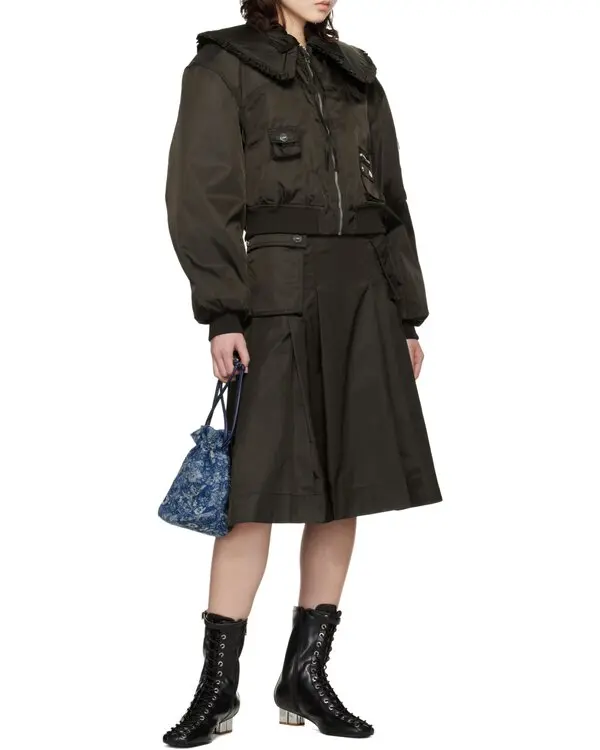 GANNI Duchesse Bomber Jacket With Detachable Collar - Marron