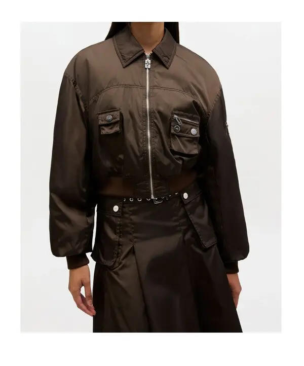 GANNI Duchesse Bomber Jacket With Detachable Collar - Marron