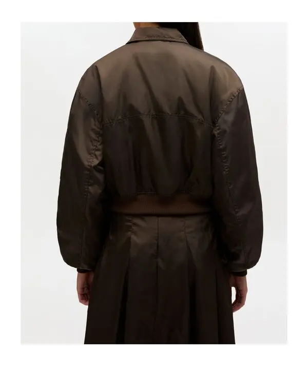 GANNI Duchesse Bomber Jacket With Detachable Collar - Marron