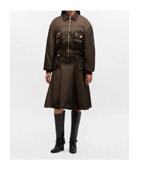 GANNI Duchesse Bomber Jacket With Detachable Collar - Marron