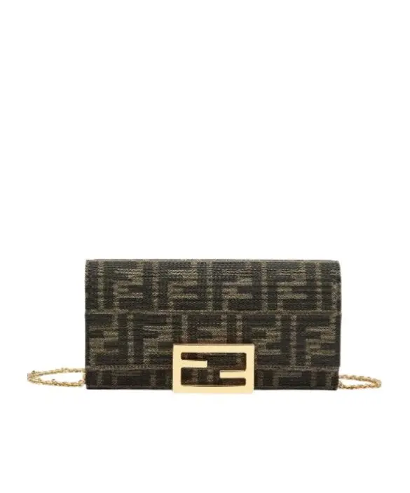 Fendi Continental Logo Plaque Chained Wallet - Brown
