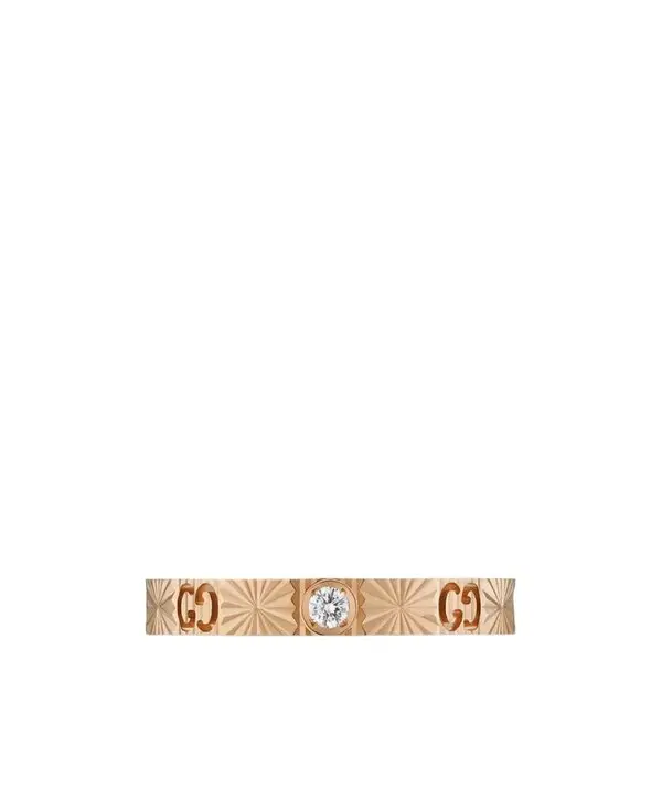Gucci Logo Patterned Ring With Diamond Accent - Yellow