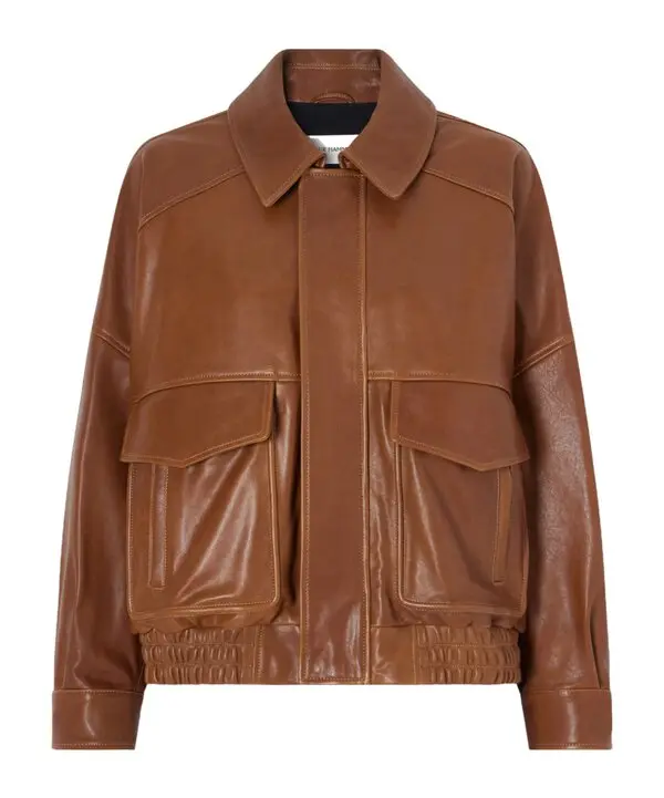Nour Hammour Runa Paneled Leather Bomber Jacket - Brown