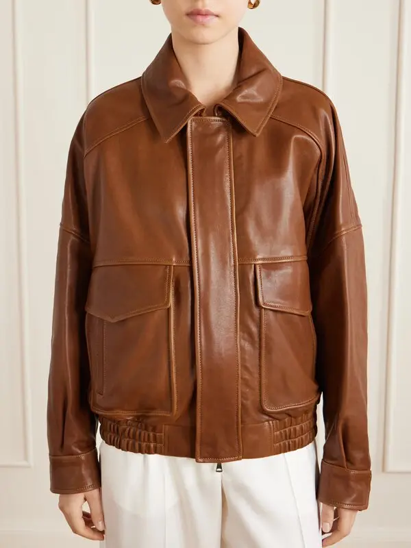 Nour Hammour Runa Paneled Leather Bomber Jacket