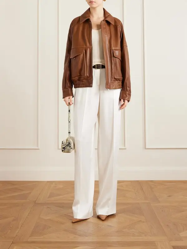 Nour Hammour Runa Paneled Leather Bomber Jacket