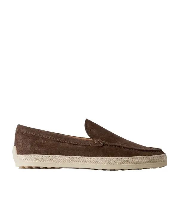 TOD'S Raffia-trimmed Suede Loafers - Brown