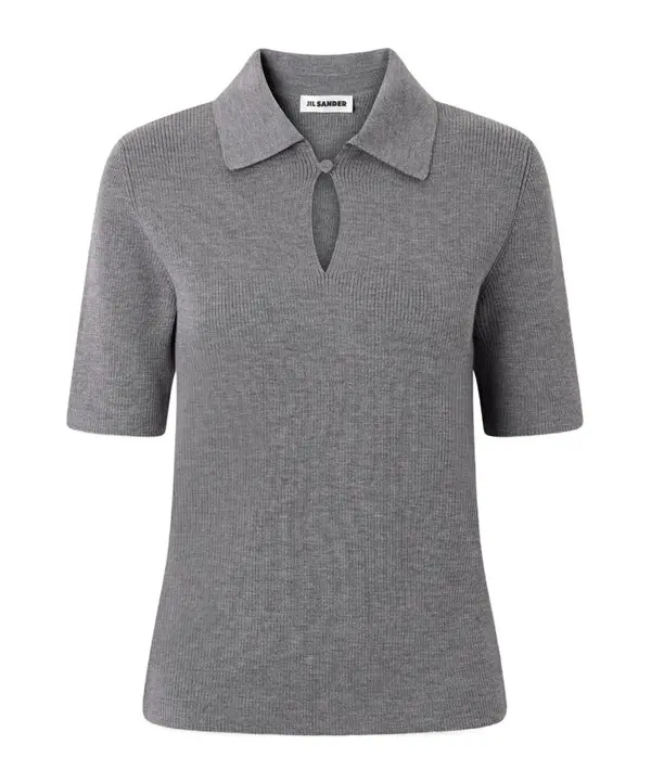 JIL SANDER Ribbed Knit Polo Shirt With Keyhole Neck - Gray