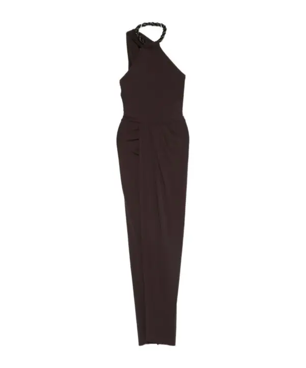 Amen Embellished Halterneck Maxi Dress - Brown