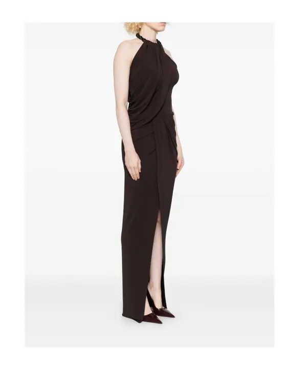 Amen Embellished Halterneck Maxi Dress - Brown