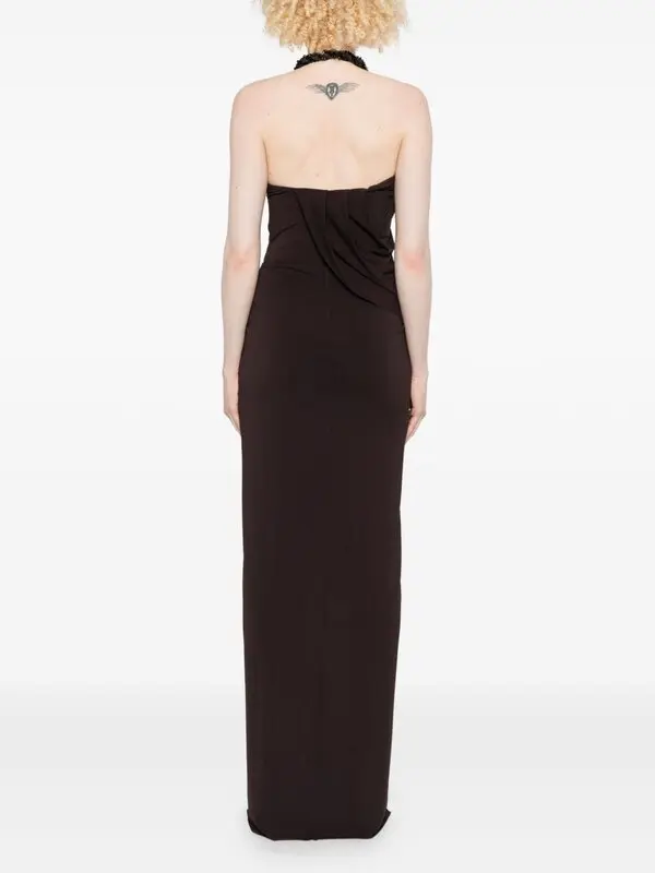 Amen Embellished Halterneck Maxi Dress - Brown